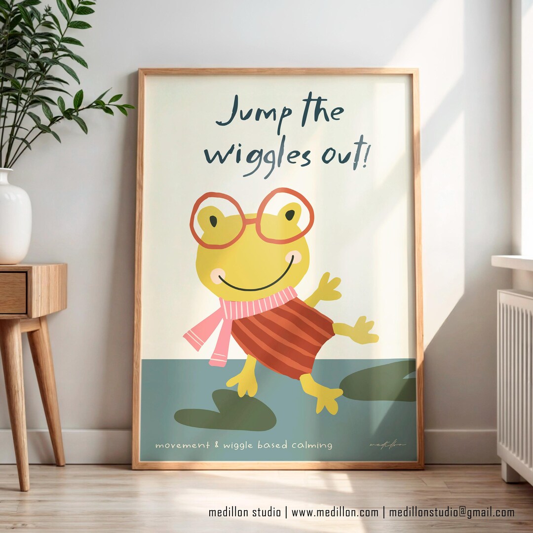 Jump the Wiggles Out Frog Poster | Retro Hand-drawn Movement Calming ...