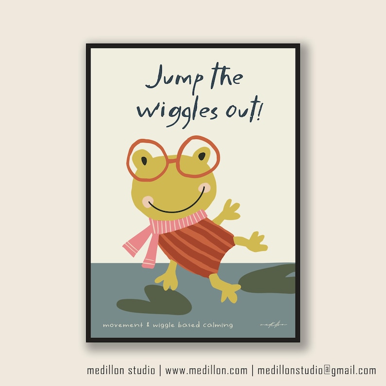 Jump the Wiggles Out Frog Poster | Retro Hand-drawn Movement Calming ...