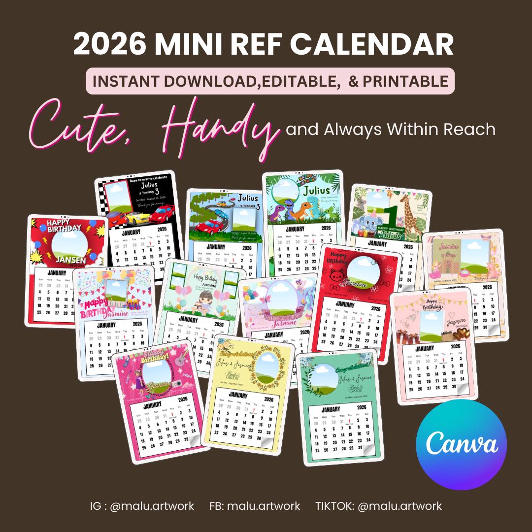 2026 Mini Calendar Template: 4x6 Party Souvenir (canva Editable ...