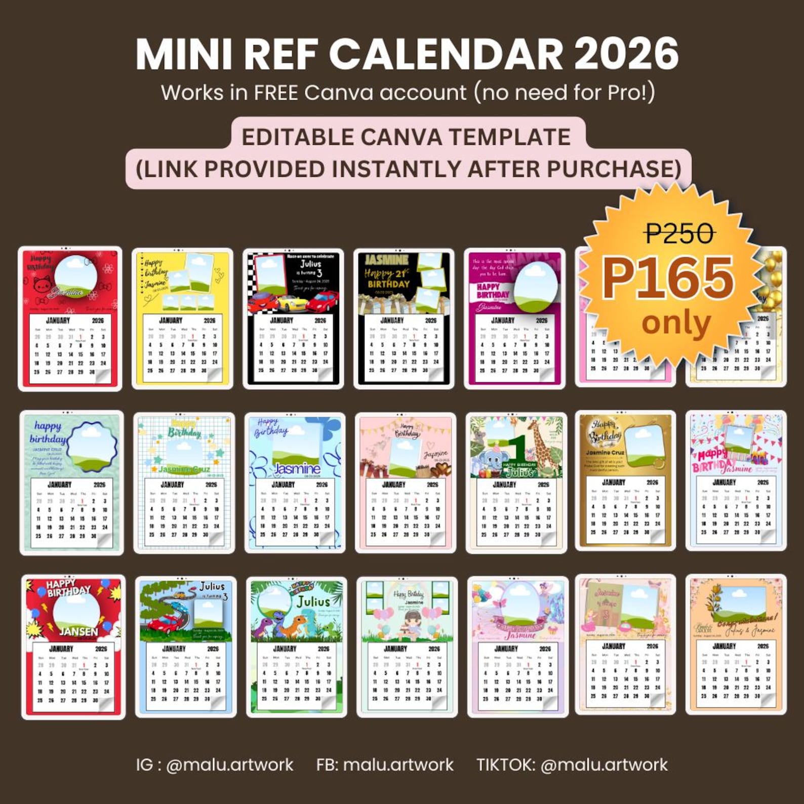 2026 Mini Calendar Template: 4x6 Party Souvenir (canva Editable ...