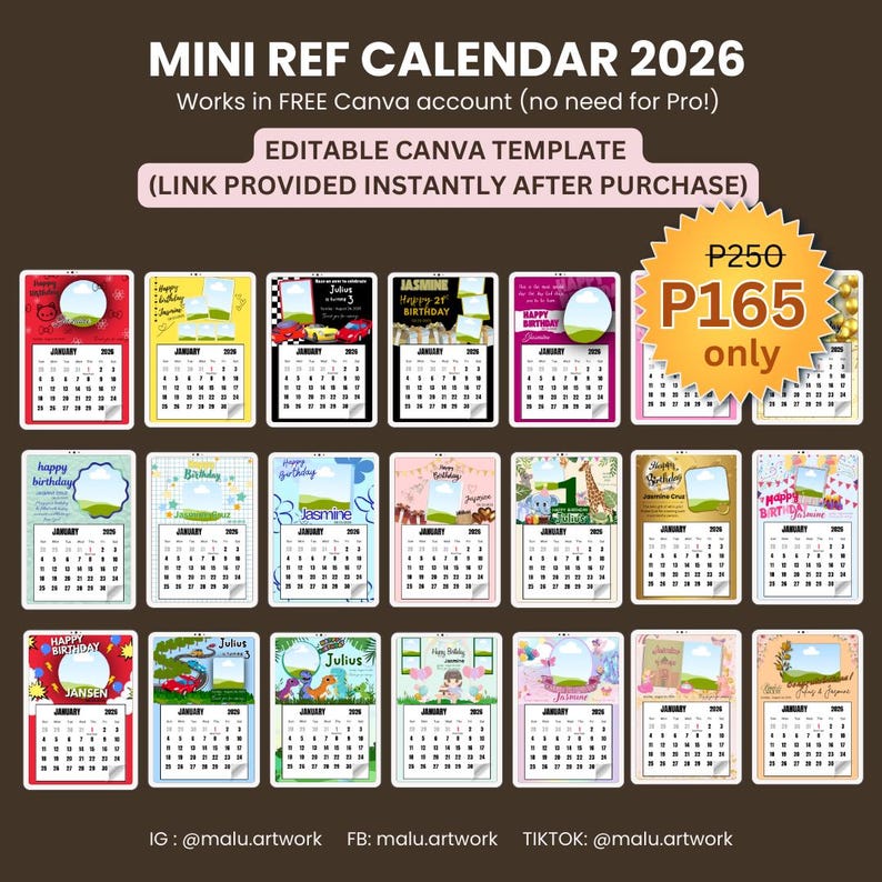 2026 Mini Calendar Template: 4x6 Party Souvenir (canva Editable ...