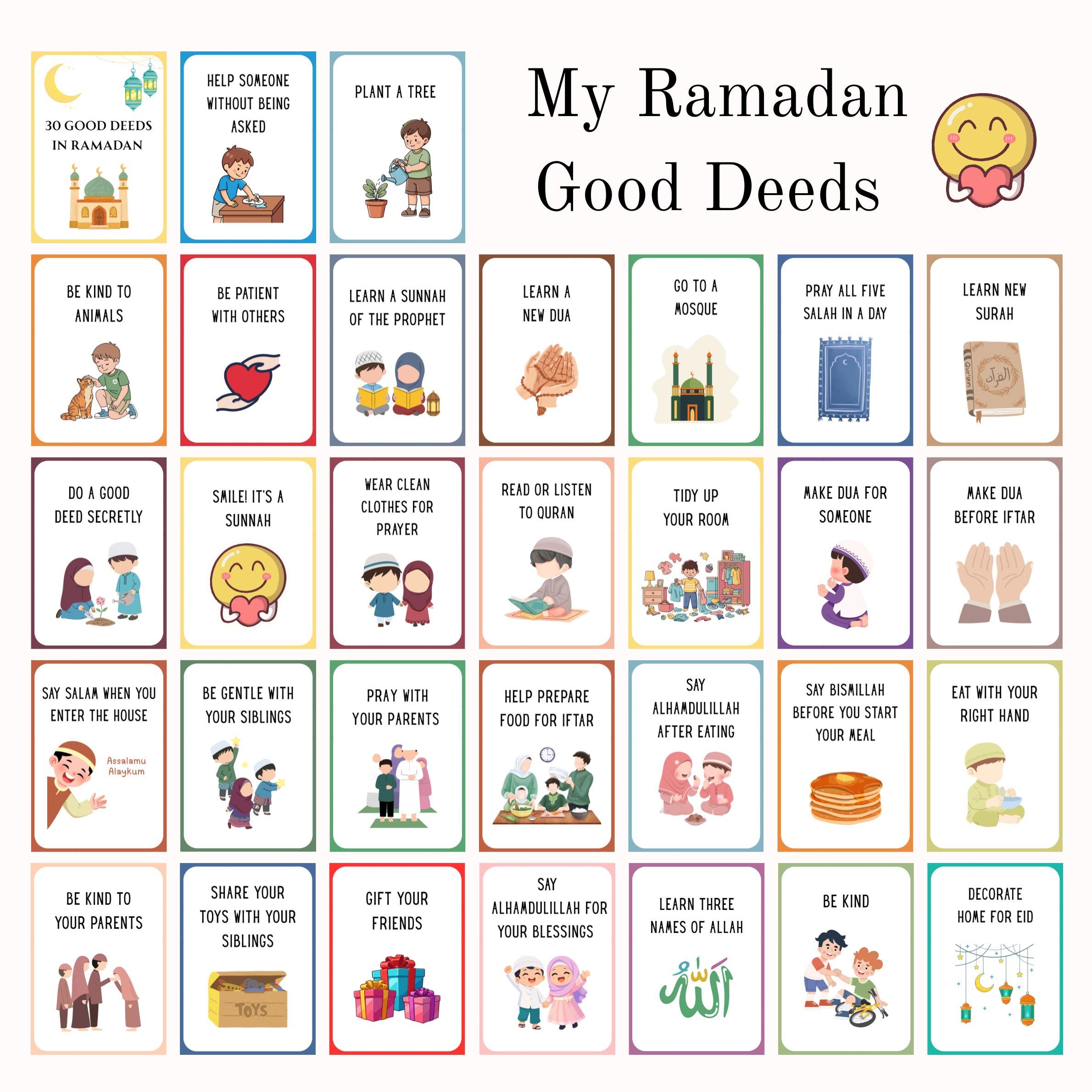 30 Ramadan Good Deeds Cards for Kids, Islamic Printable Ramadan ...