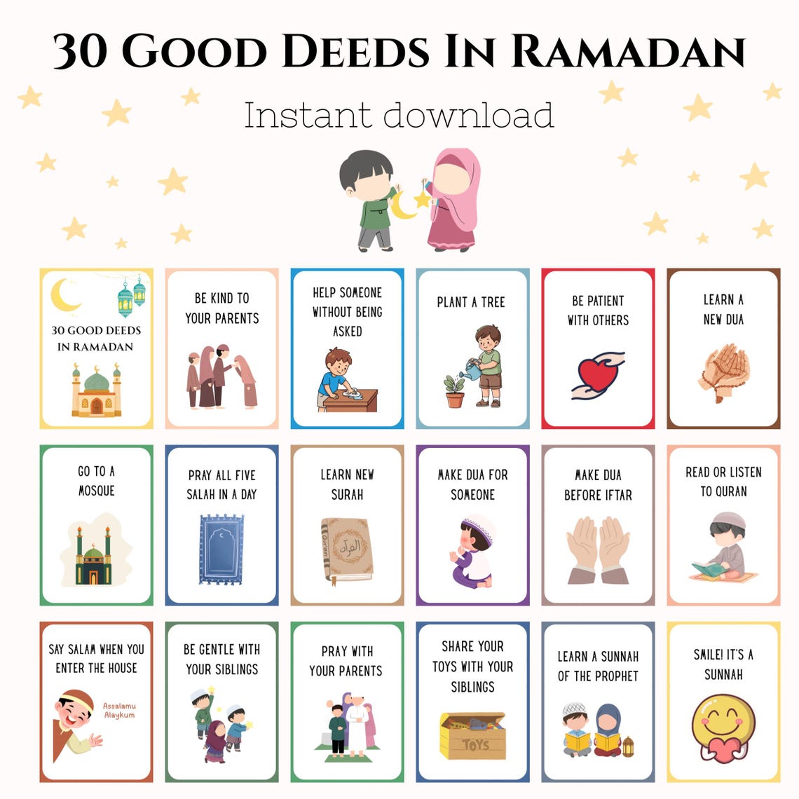 30 Ramadan Good Deeds Cards for Kids, Islamic Printable Ramadan ...
