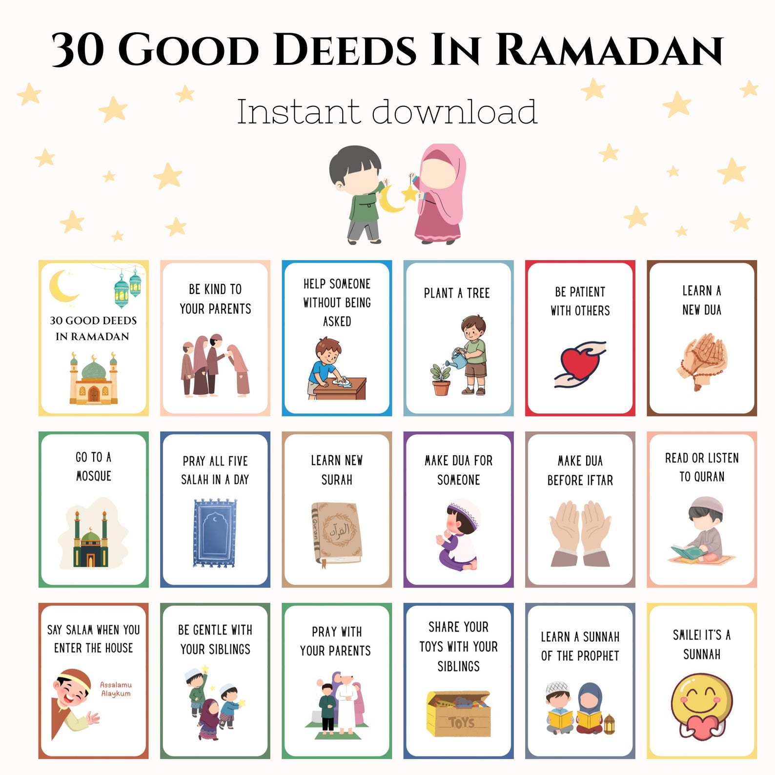30 Ramadan Good Deeds Cards for Kids, Islamic Printable Ramadan ...