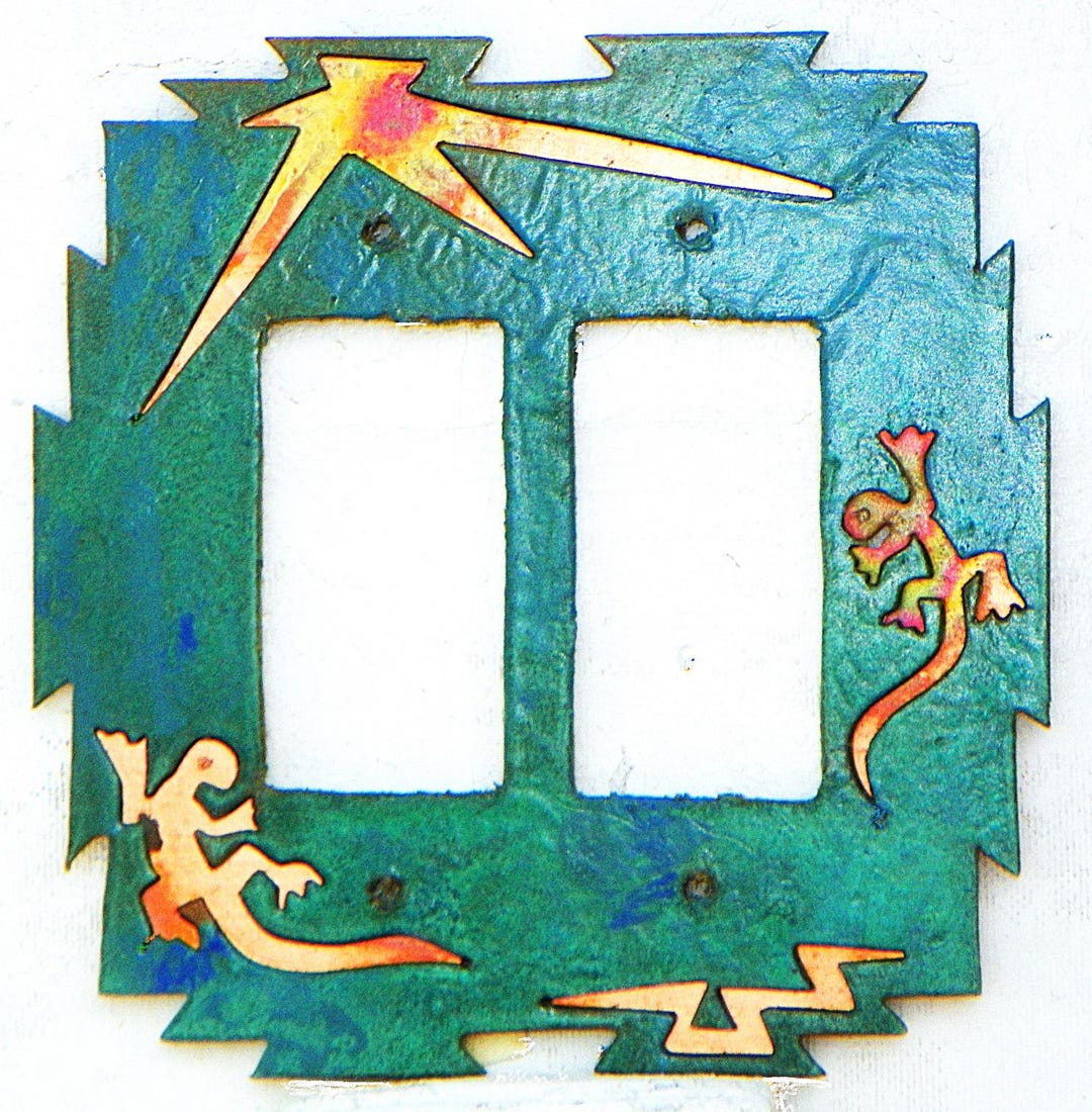 Coppercutts Lizard Family 6" X 6" Double Rocker Switch Plate Rustic ...