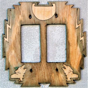 Coppercutts Wolf With Moon 6" X 6" Double Rocker Switch Plate Rustic ...