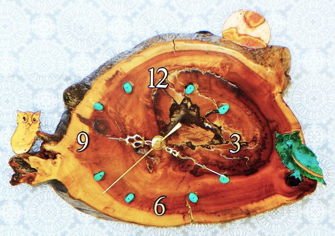 Great Horned Owls With Moon and Turquoise Stones Log Cabin Style 13" X ...