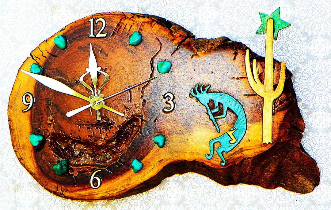 Kokopelli With Saguaro, Star, and Turquoise Stones Log Cabin Style 13" X 8.5" X 2" Rustic Wall ...