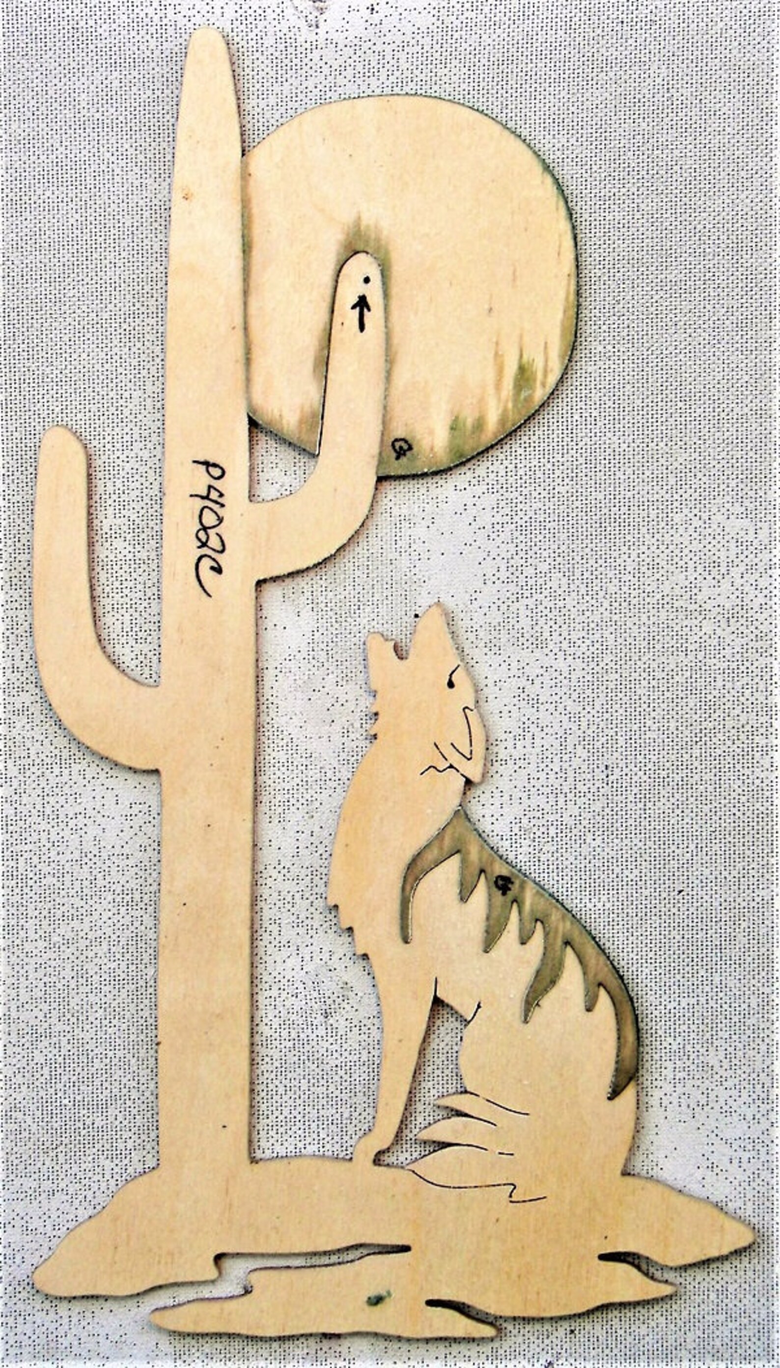 Coppercutts Coyote With Saguaro and Moon 6" X 10" Rustic Copper & Wood ...