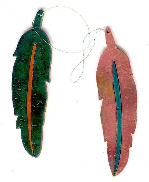 Coppercutts Feather Ornament Rustic Southwest Copper and Wood - Etsy
