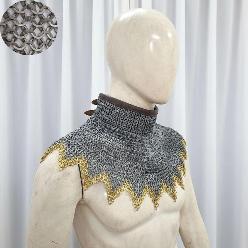 Chainmail Gorget | 9mm Flat Riveted Rings With Washers | Brass Zigzag ...