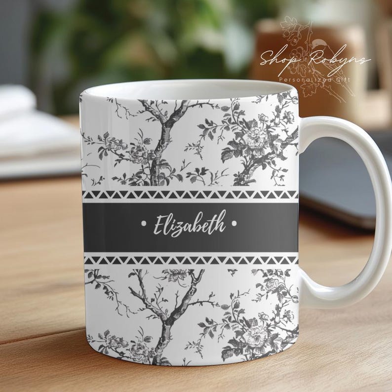 Personalized Floral Coffee Mug: Elegant Vintage Initial Tea Cup - Etsy