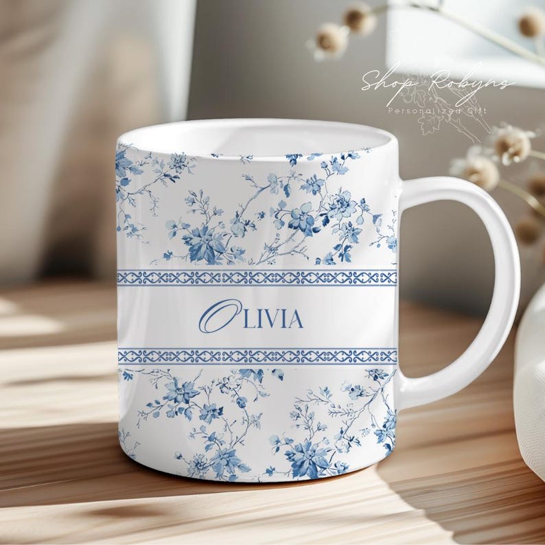 Personalized Floral Coffee Mug: Elegant Vintage Initial Tea Cup - Etsy