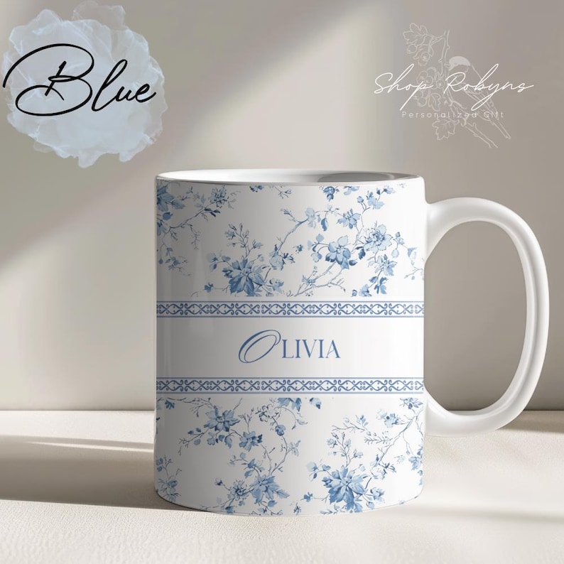 Personalized Floral Coffee Mug: Elegant Vintage Initial Tea Cup - Etsy
