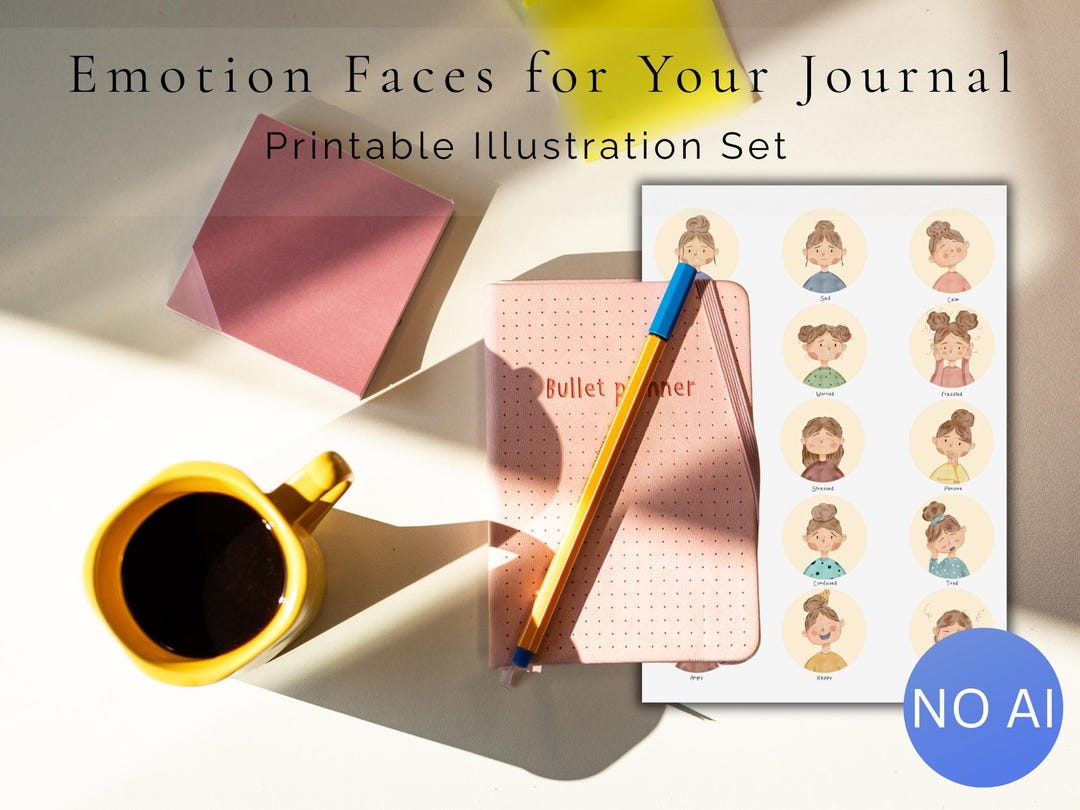 Printable Emotion Faces | 15 Female Mood Illustrations for Journaling ...