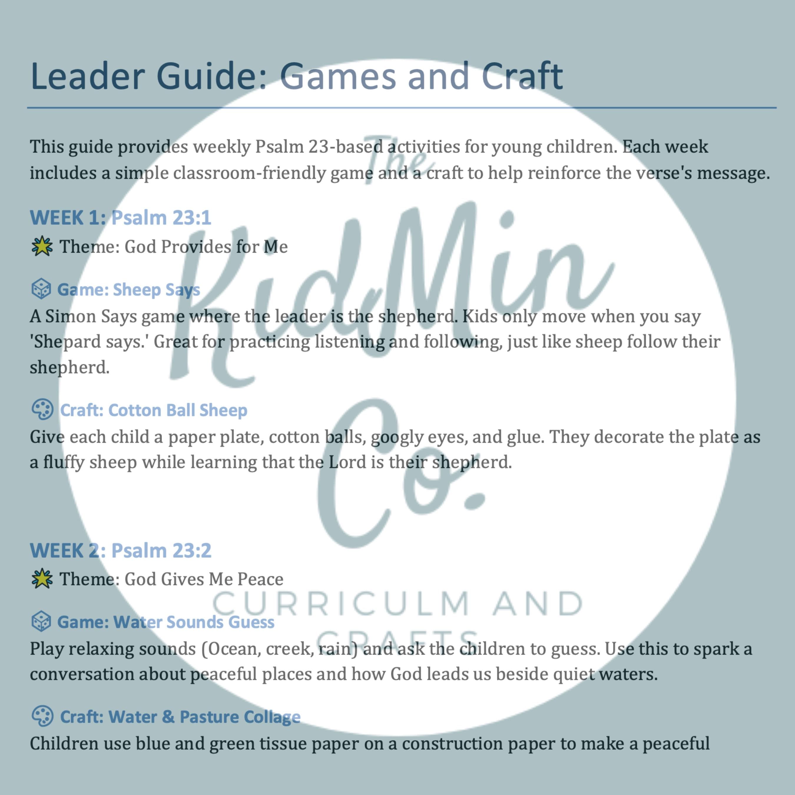 Psalm 23 Kids Bible Curriculum: Sunday School Lessons (digital Download ...