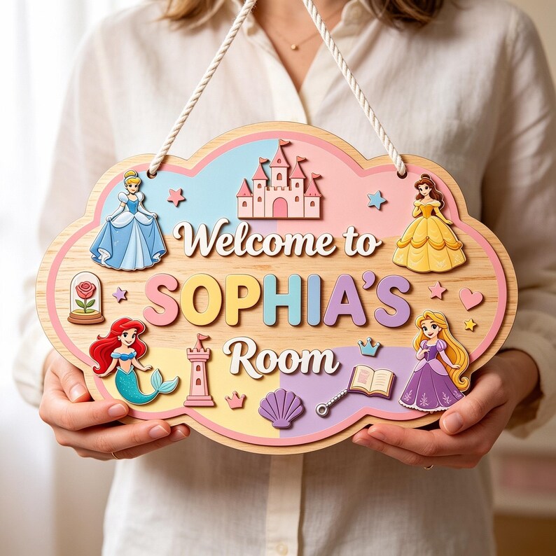 Custom Disney Princess Name Sign, Girls Room Sign, Cinderella Rapuzel ...