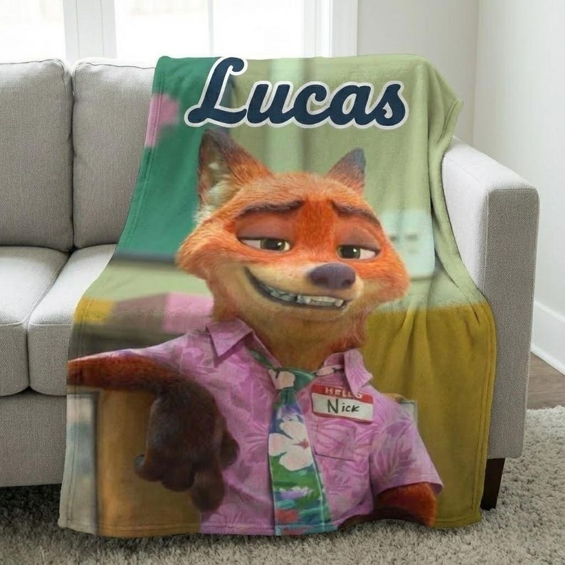 Zootopia Nick Wilde Blanket, Personalized Name Throw, Disney Movie ...
