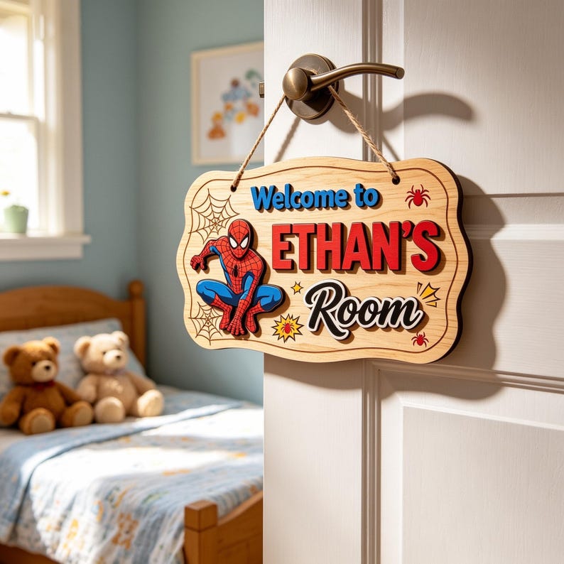 Personalized Spider-man Room Sign, Custom Superhero Boys Bedroom Decor ...