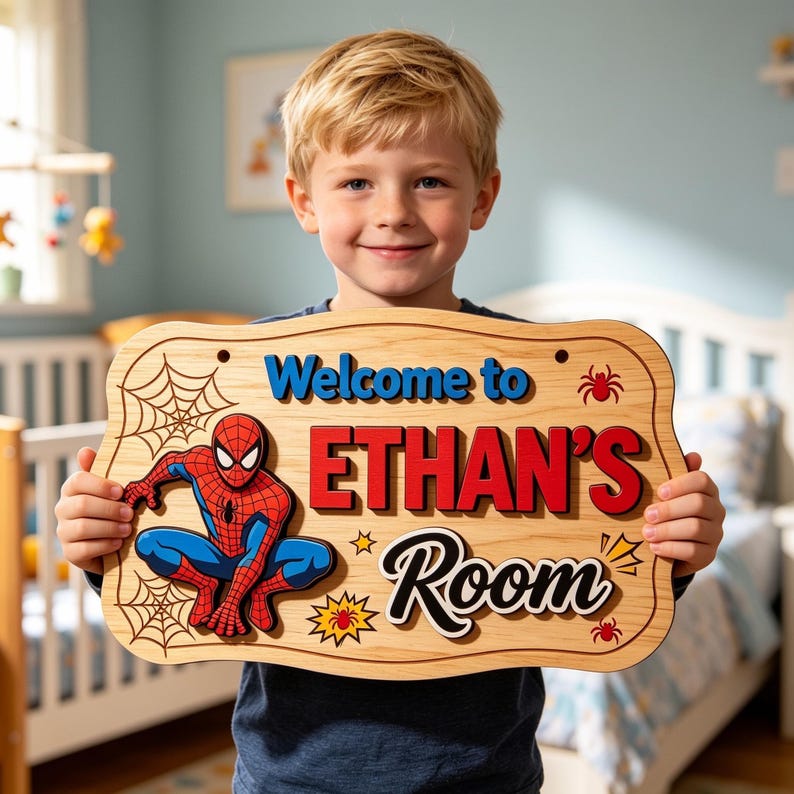 Personalized Spider-man Room Sign, Custom Superhero Boys Bedroom Decor ...