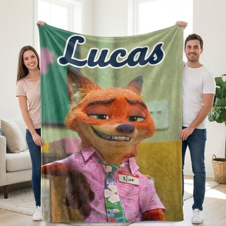 Zootopia Nick Wilde Blanket, Personalized Name Throw, Disney Movie ...