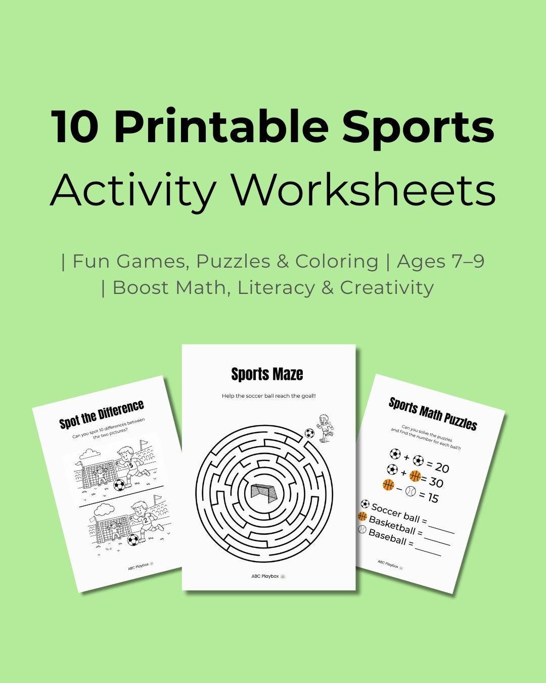 10 Printable Sports Activity Worksheets for Kids | Ages 7–9 (grade 1–3 ...