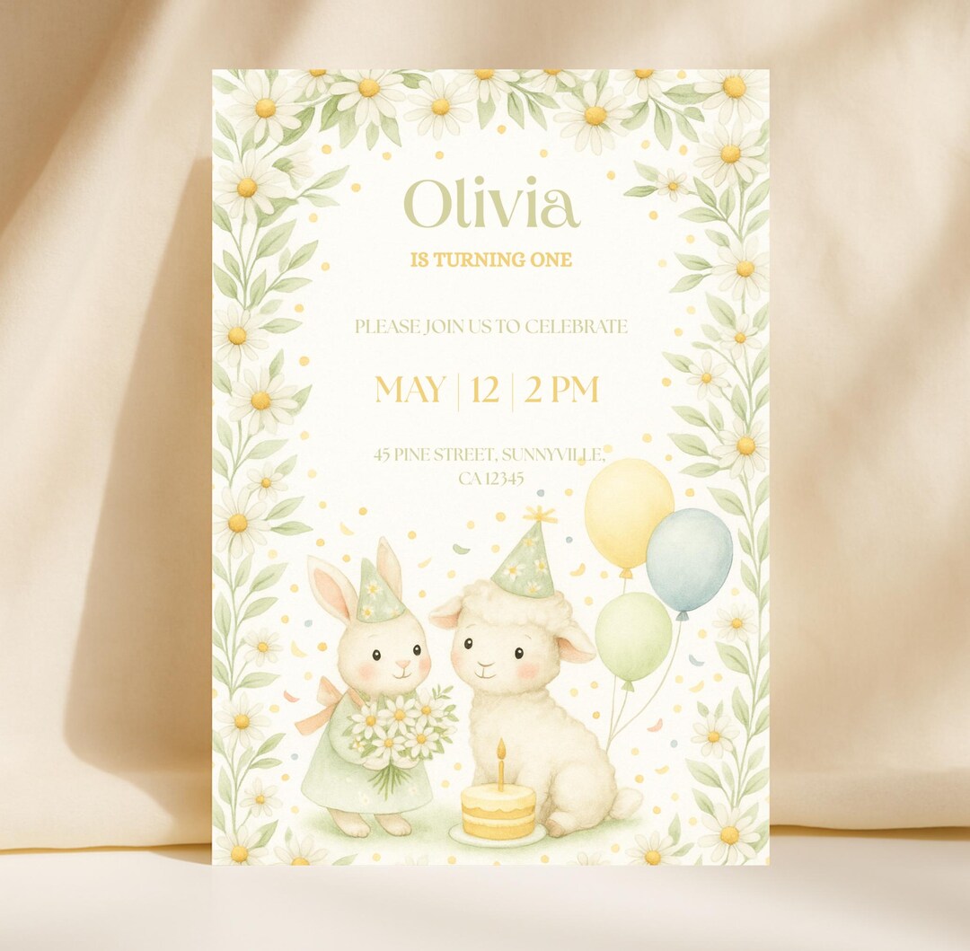 Flower Birthday Party Invitation: Editable First 1st Birthday Pastel ...