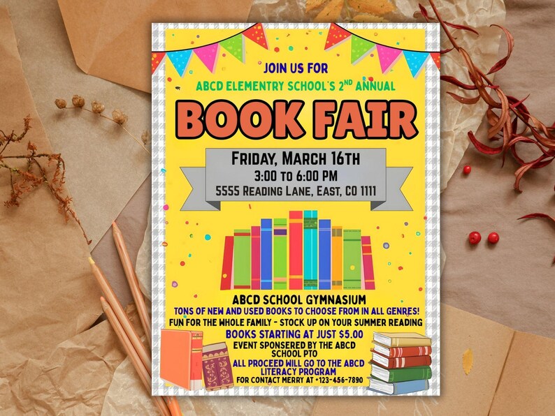 Editable Book Fair Flyer Template, School Event Invite (digital ...