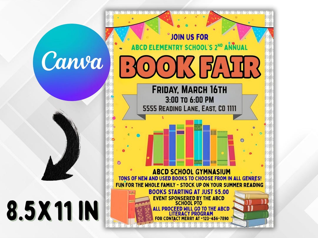 Editable Book Fair Flyer Template, School Event Invite (digital ...