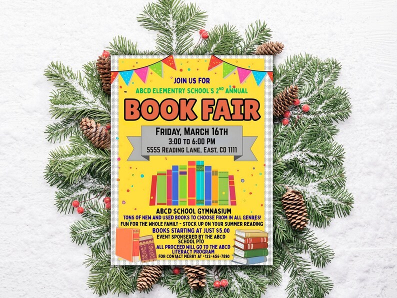 Editable Book Fair Flyer Template, School Event Invite (digital ...