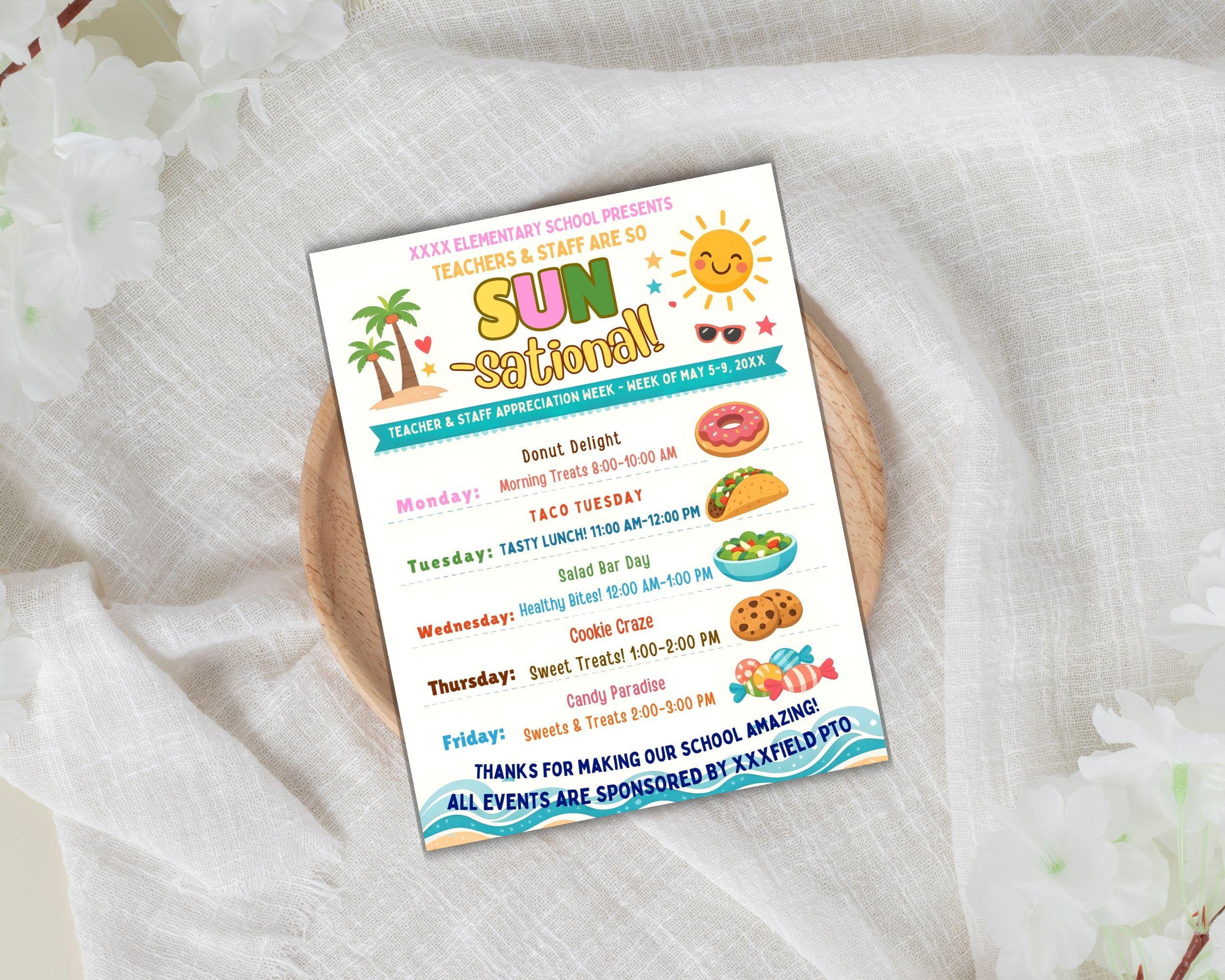 Editable Beach Theme Teacher & Staff Appreciation Sunsational Itinerary ...