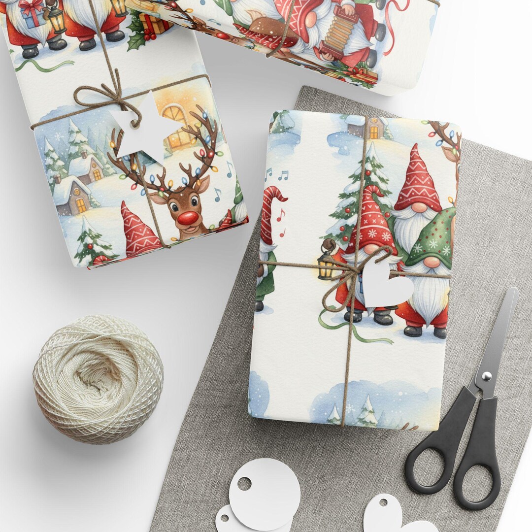 Gnome Carolers Wrapping Paper | Christmas Holiday Gift Wrap Roll - Etsy
