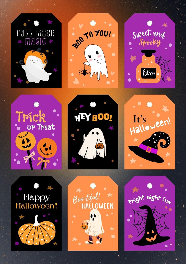 45 Editable Halloween Gift Tags | Canva Template | Spooky Printable ...