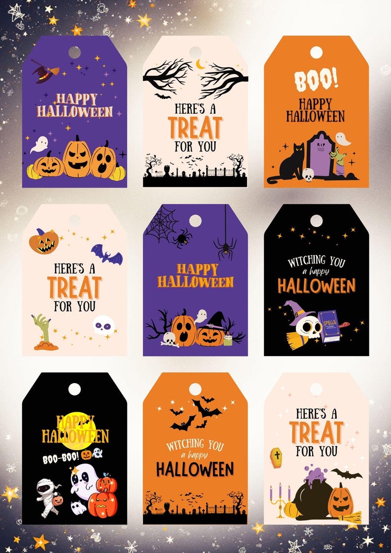 45 Editable Halloween Gift Tags | Canva Template | Spooky Printable ...
