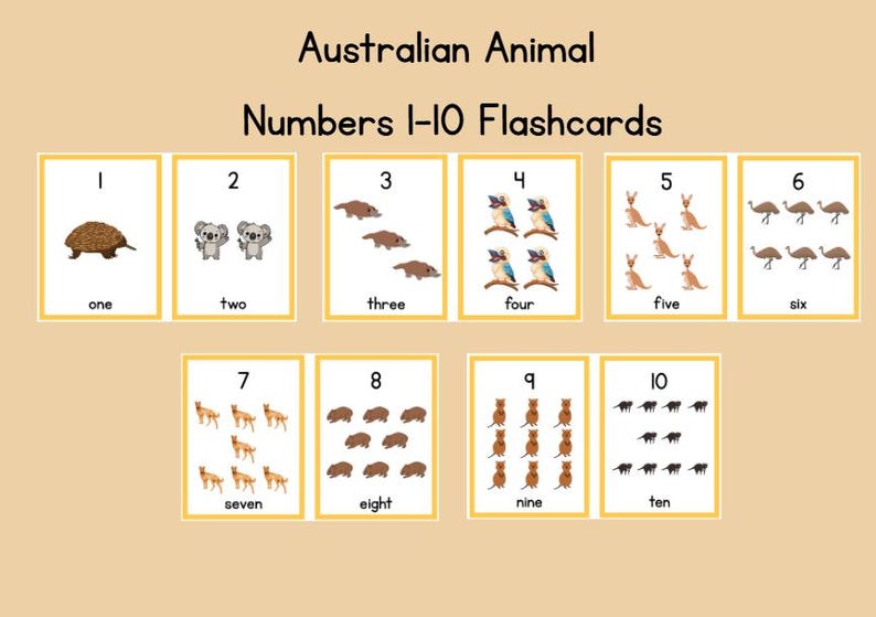 Printable Australian Animal Numbers 1-10 Flashcards - Etsy Australia