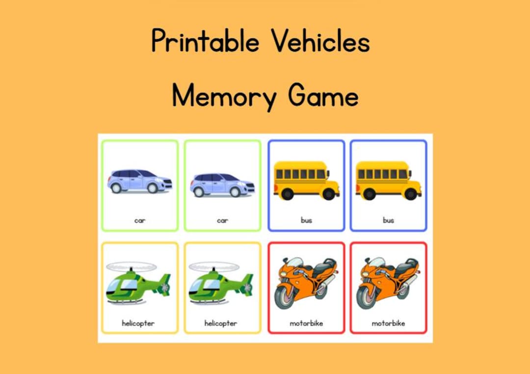 Printable Vehicles Memory Game - 24 Cards - Etsy Australia