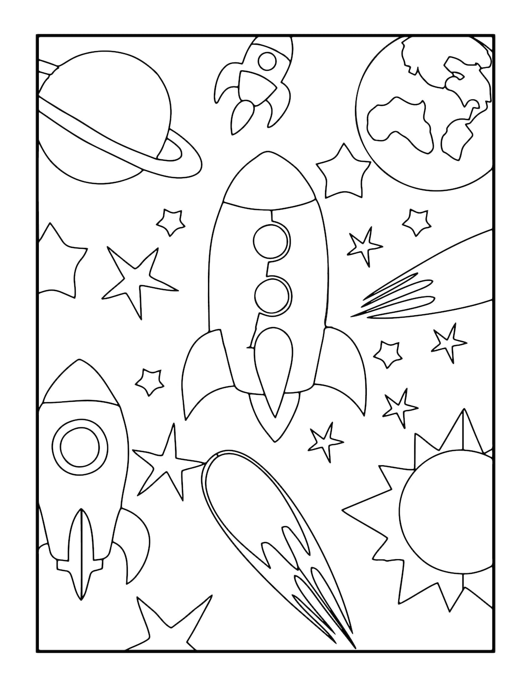 Outer Space Coloring Book for Kids, Printable Planets and Spaceships ...