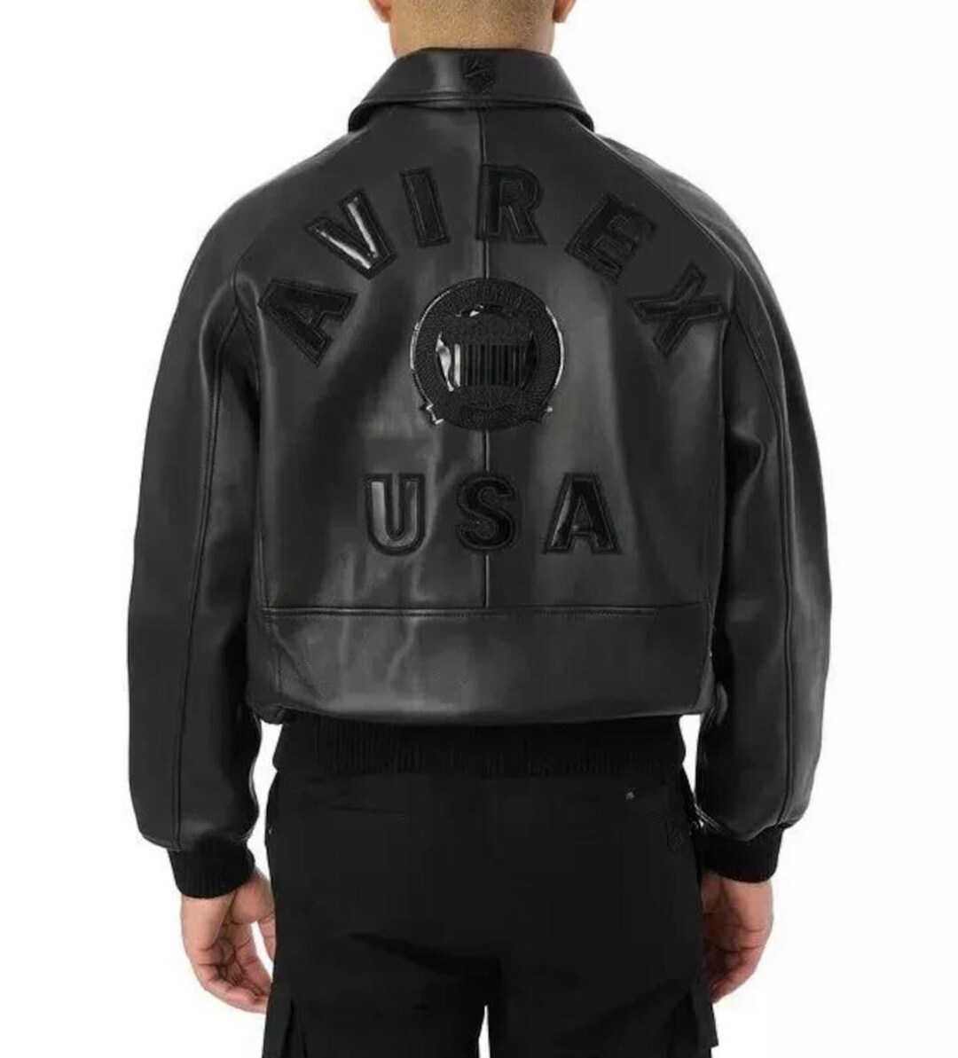 AVIREX USA Edition Black Leather Bomber Jacket, Genuine Cowsoft ...