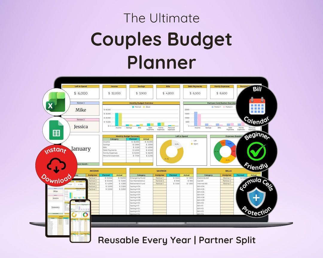 Couples Budget Spreadsheet | Family Budget Planner | Google Sheet for ...