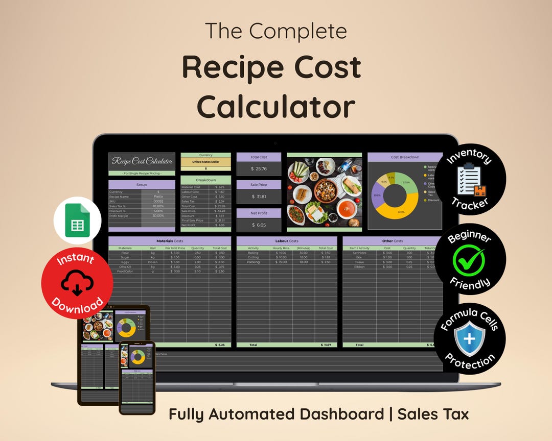 Recipe Cost Calculator | Recipe Calculator | Pricing Calculator ...