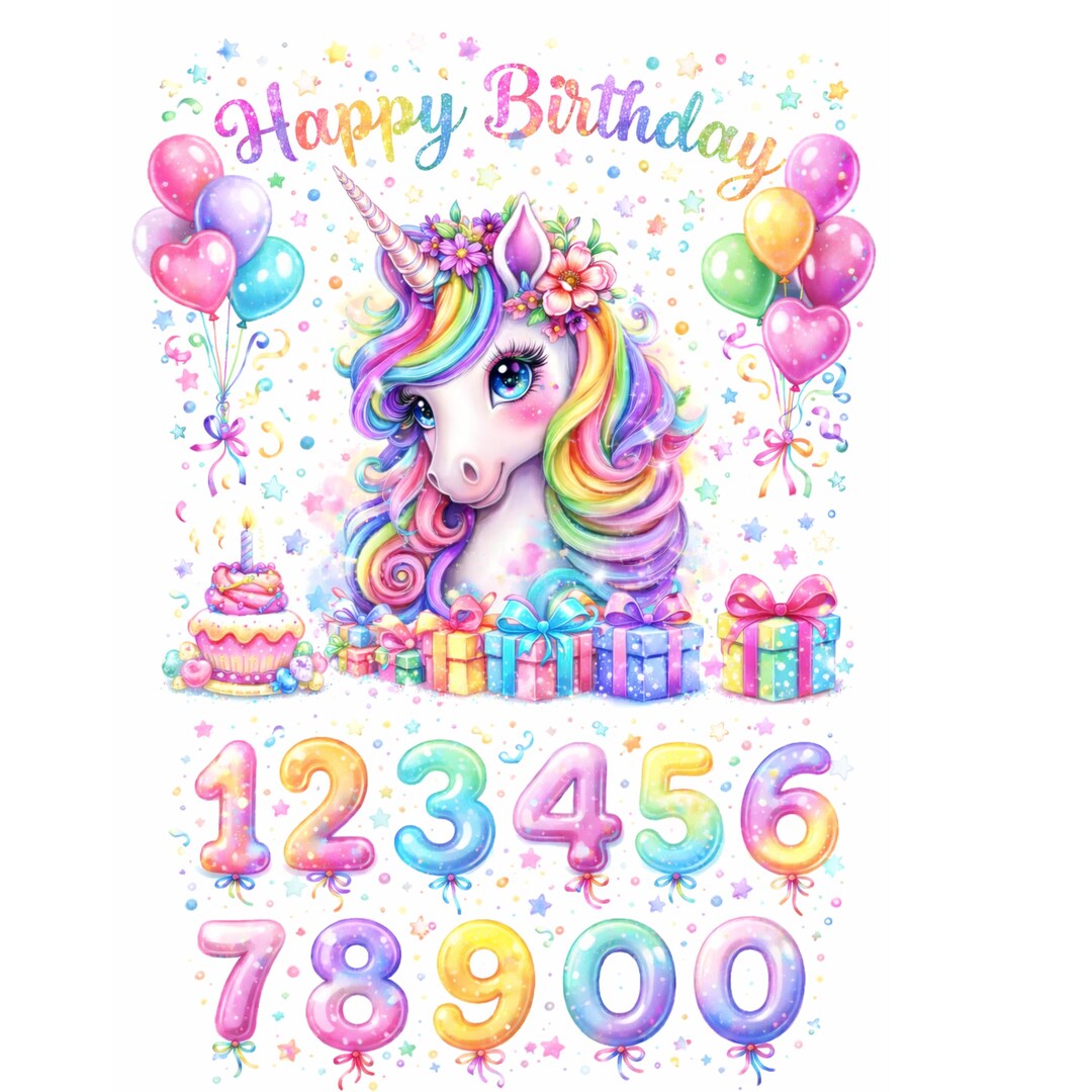 Rainbow Unicorn Clipart Set, Alphabet Numbers, Birthday PNG (digital ...