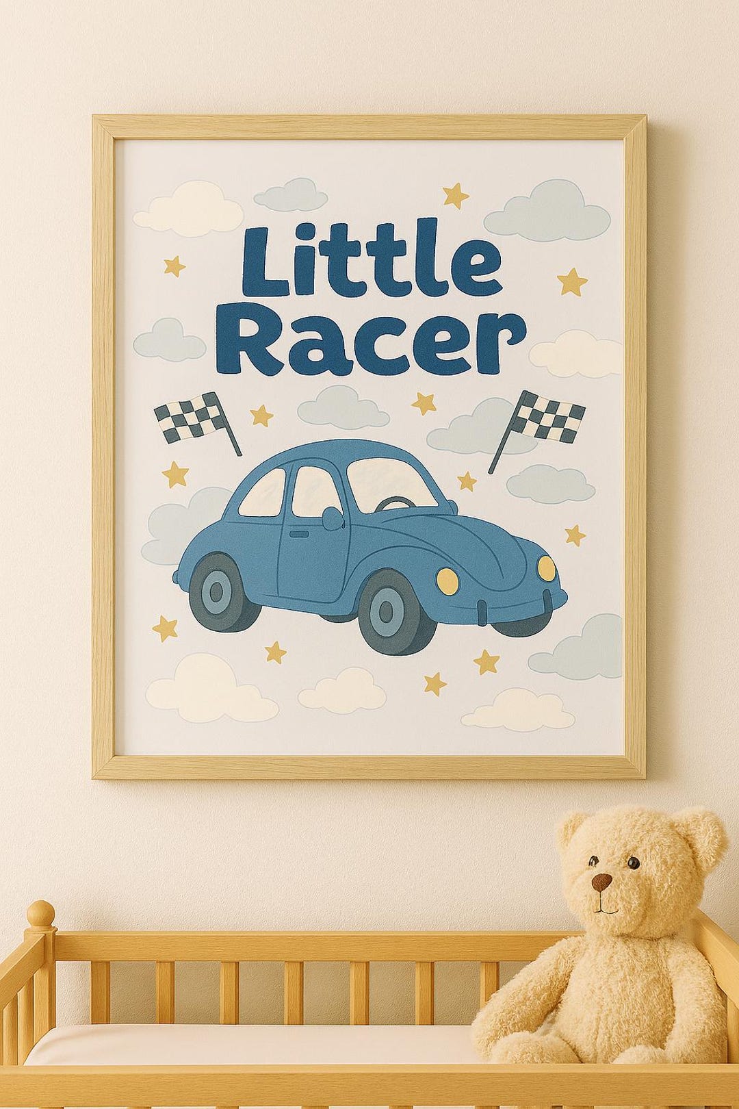 Little Racer Nursery Wall Art – Blue Car Kids Room Poster – Baby Boy ...