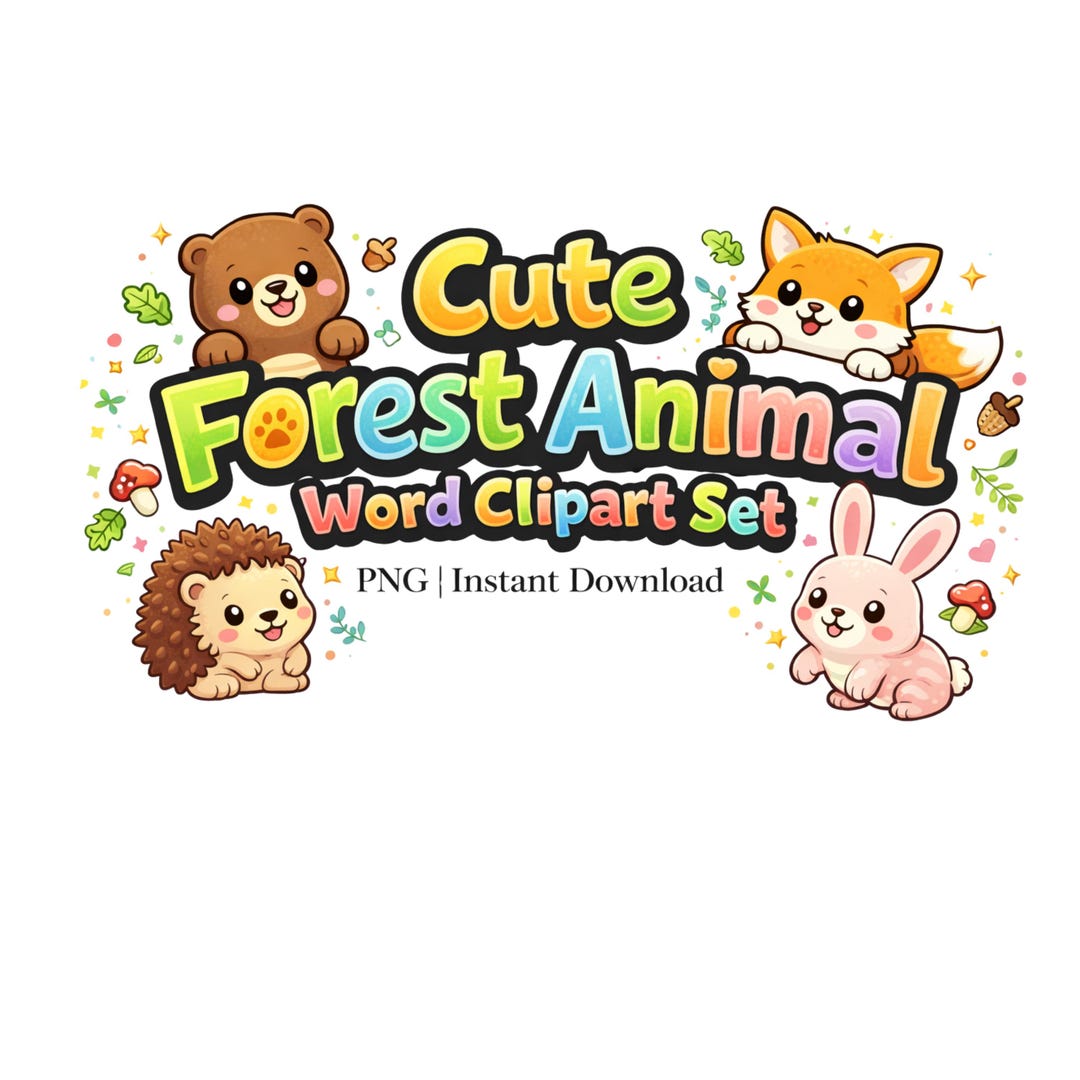 Forest Animal Word Clipart | Nursery, Classroom (PNG Download - Etsy