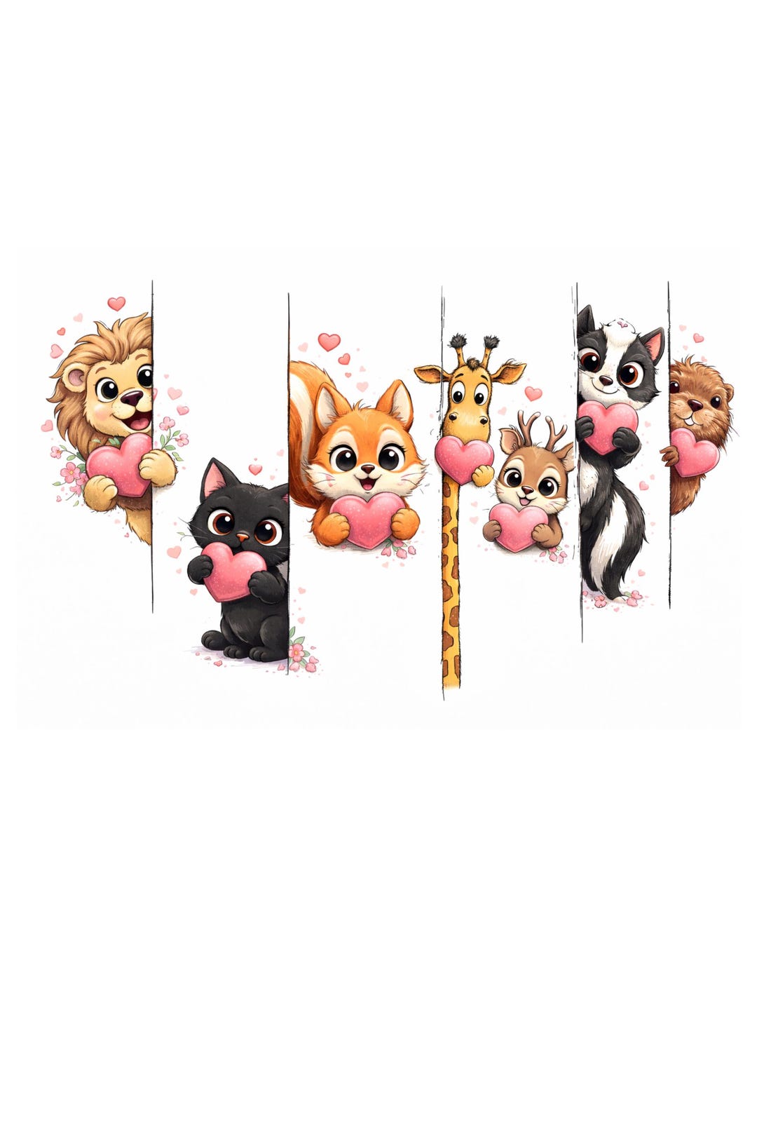 Kawaii Animal Clipart Holding Heart, Valentine's Day PNG (digital ...