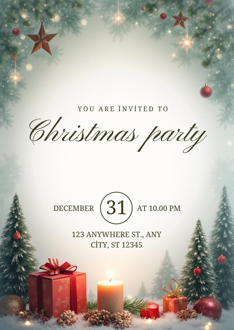 Elegant Christmas Party Invitation Set, 5 Holiday Designs (printable ...