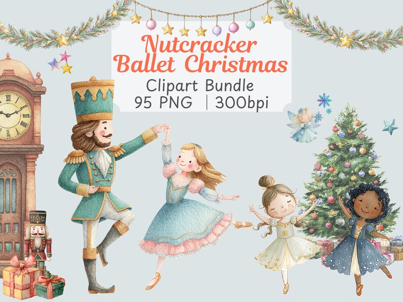 Christmas Ballet Digital Art:watercolor Nutcracker Clipart PNG Set - Etsy