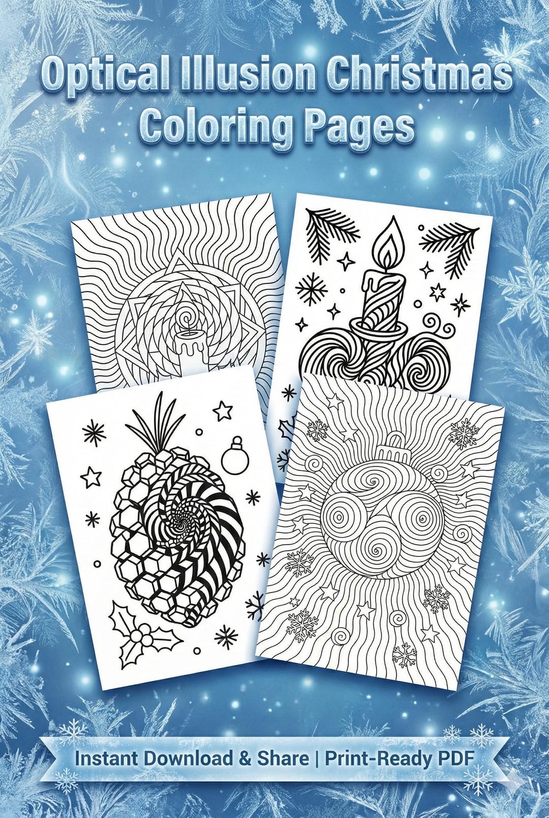 Optical Illusion Christmas Coloring Pages Bundle | 15 Trippy Holiday ...