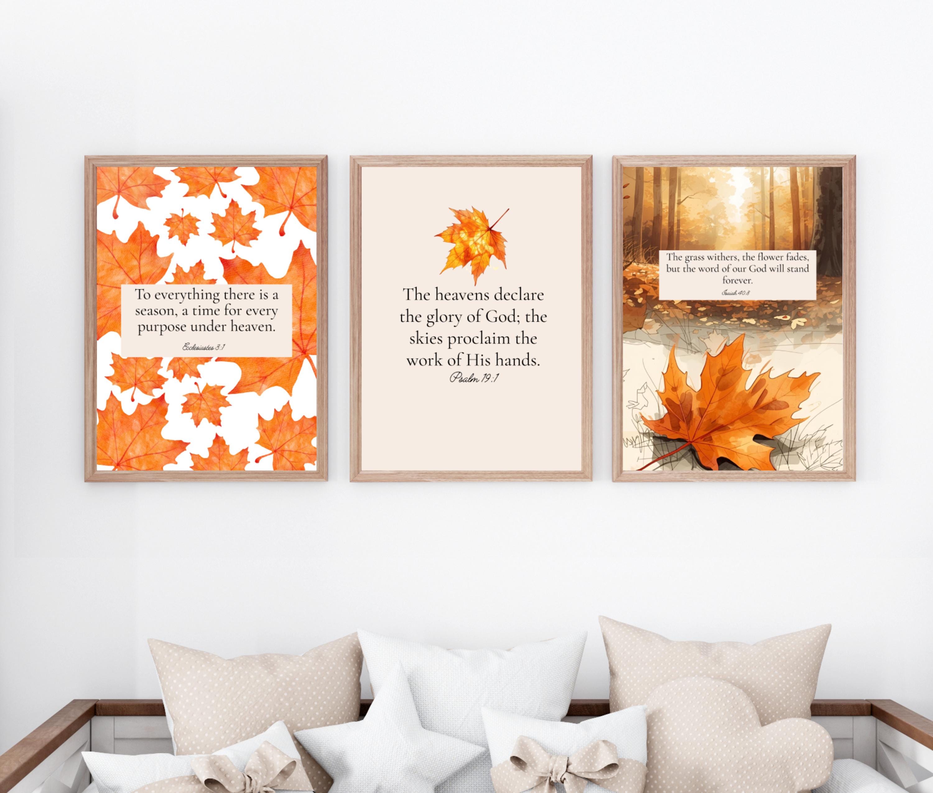 Autumn Leaf Faith Wall Art Set of 3, Fall Bible Verse Prints ...