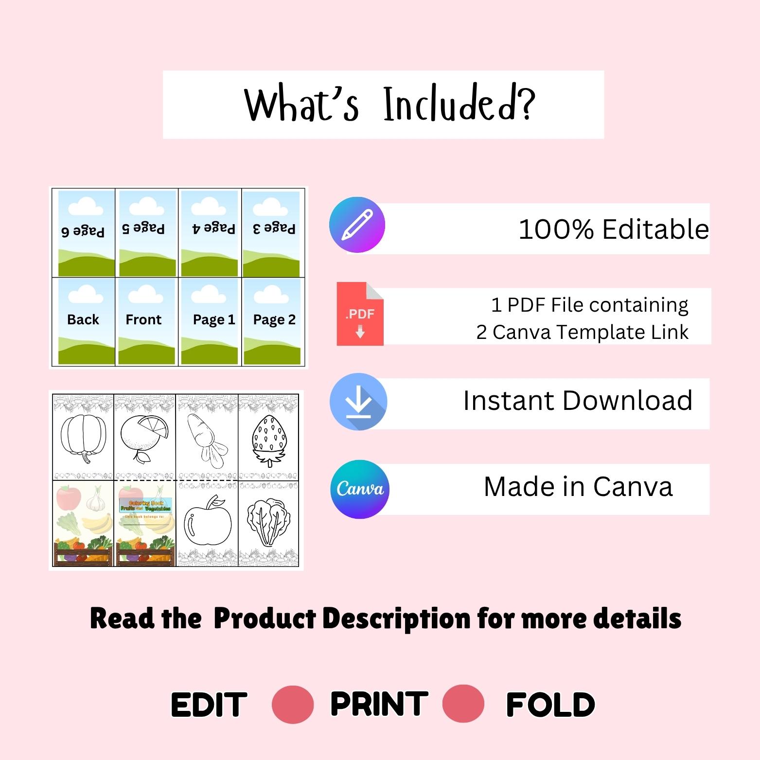 Editable Mini Coloring Book - Canva Template: Free Fruits and ...