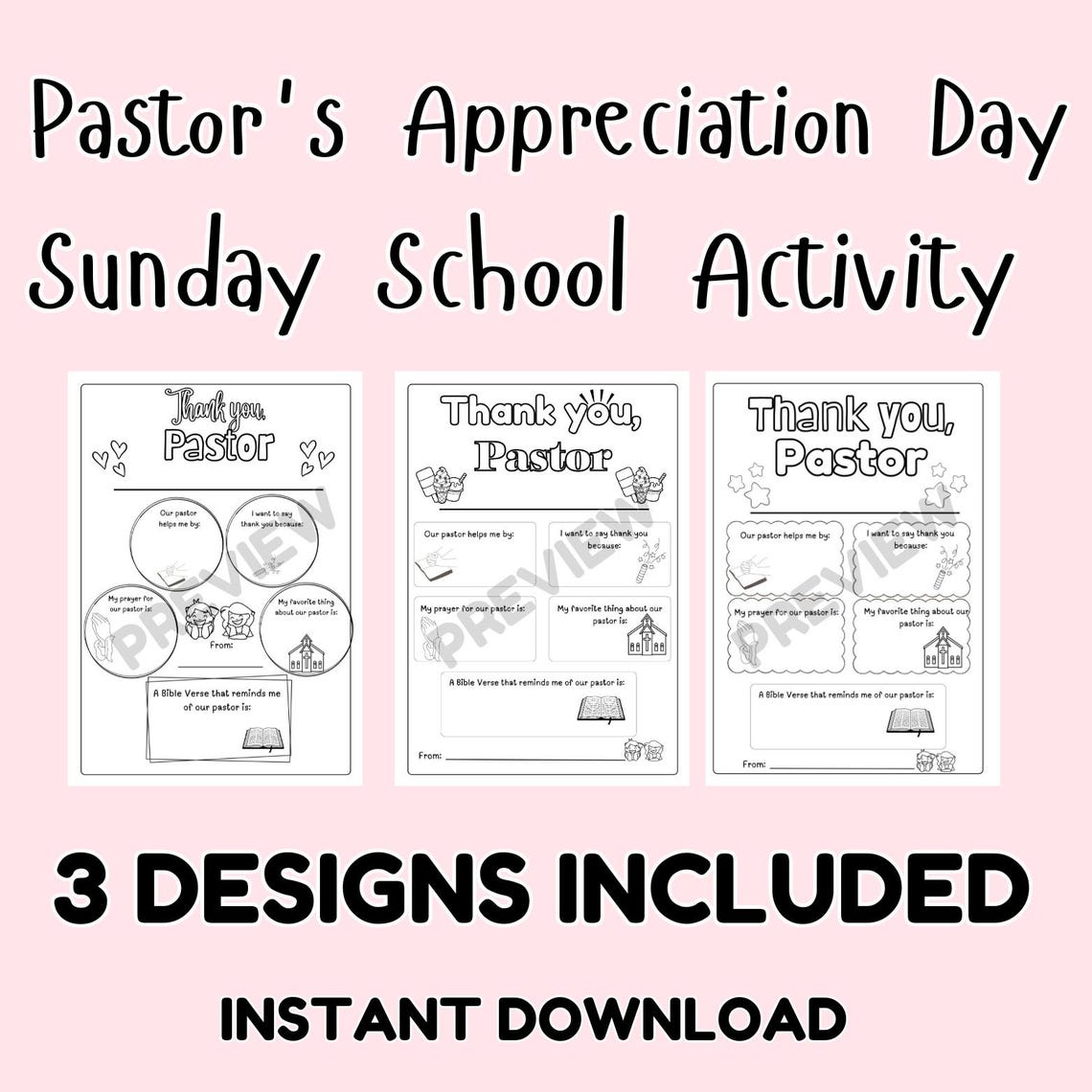 Printable "thank You Pastor" for Sunday School Activity on Pastor's ...